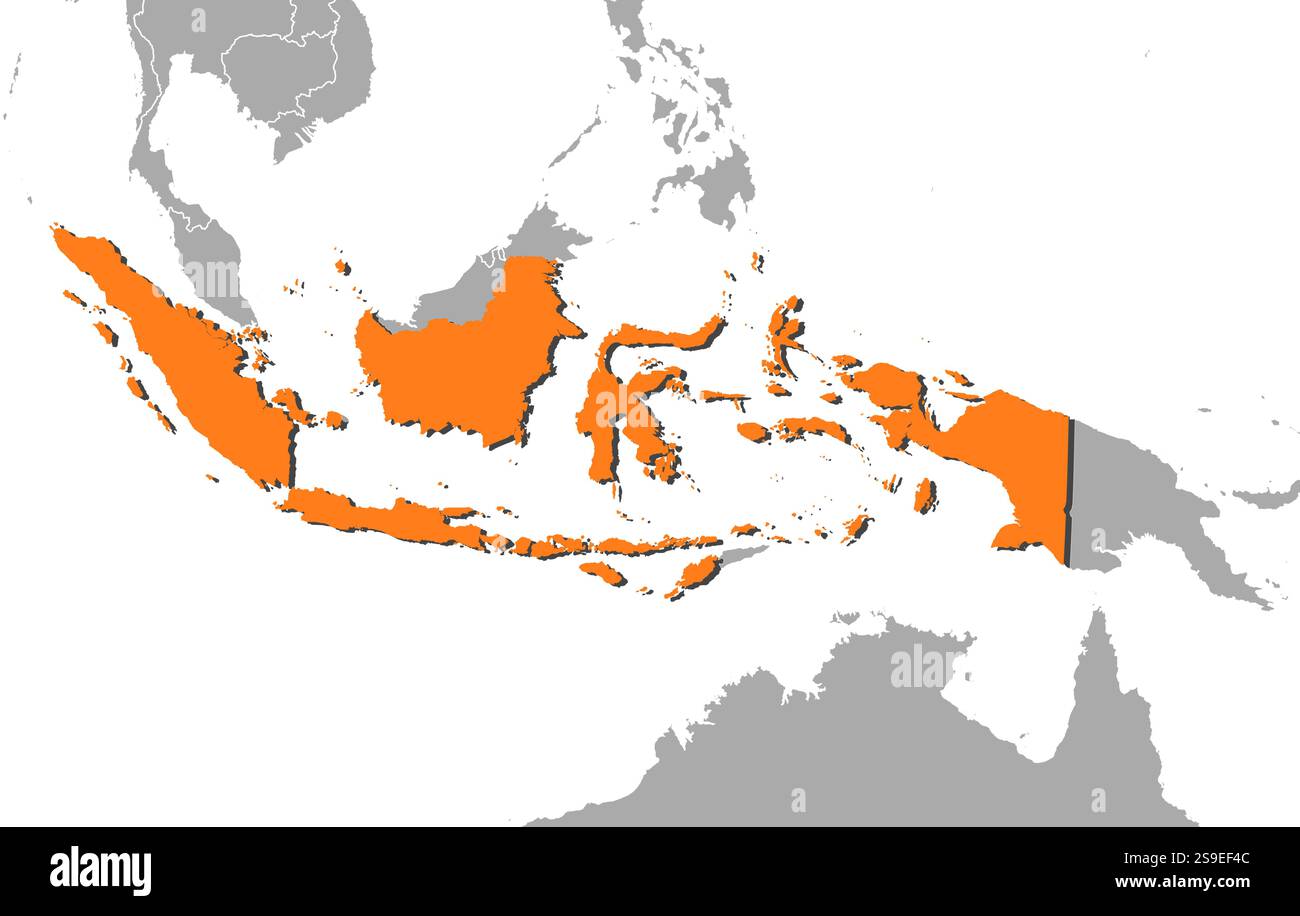 Map of Indonesia and nearby countries, Indonesia is highlighted in ...