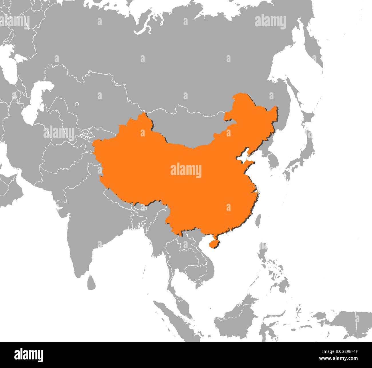 Map of China and nearby countries, China is highlighted in orange Stock ...