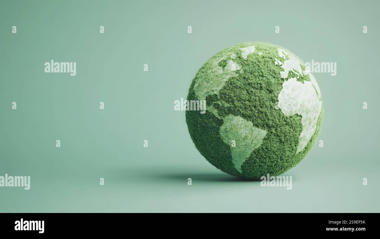 Sustainable 3D of a green globe with soft gradients,conveying the ...