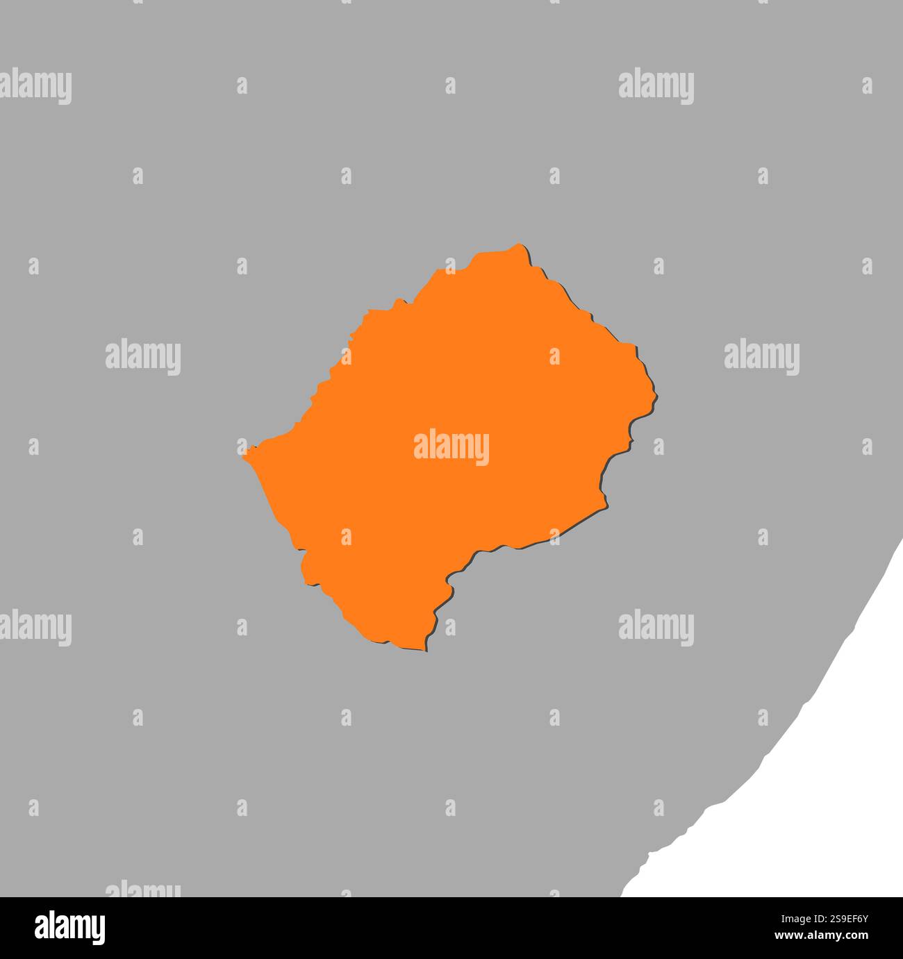 Map of Lesotho and nearby countries, Lesotho is highlighted in orange ...
