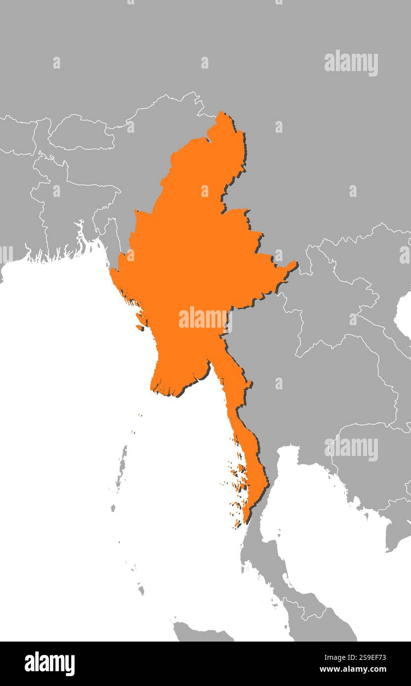 Map of Myanmar and nearby countries, Myanmar is highlighted in orange Stock Vector Image & Art ...