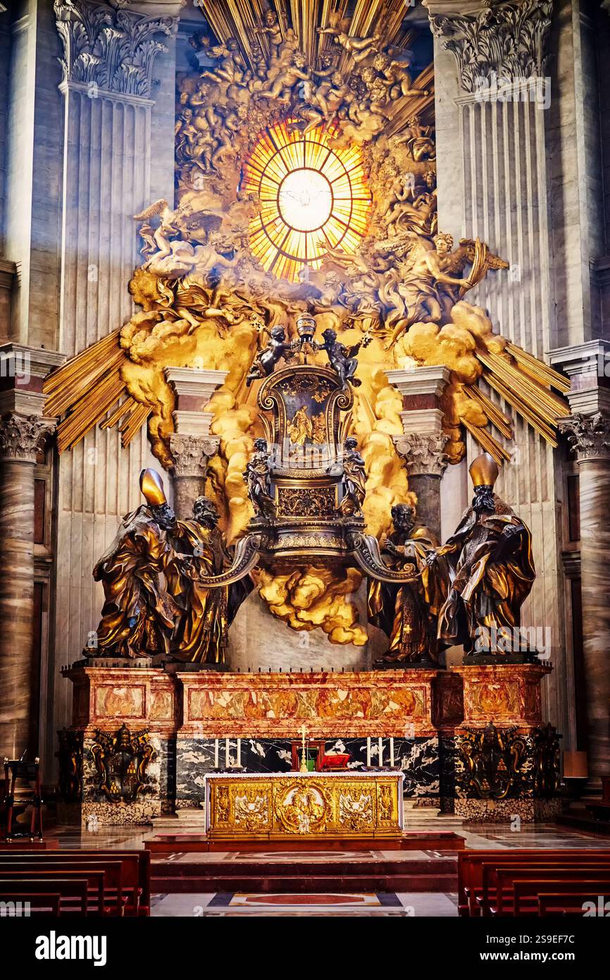 Apse of basilica of St. Peter's in Rome. Masterpieces of Bernini; Chair ...