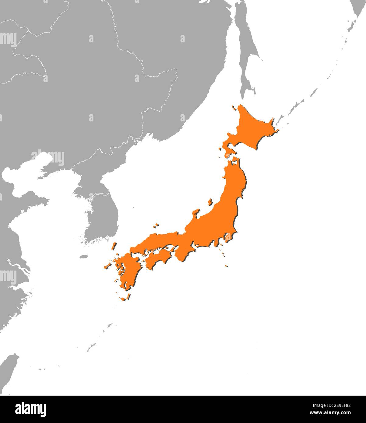 Map of Japan and nearby countries, Japan is highlighted in orange Stock ...