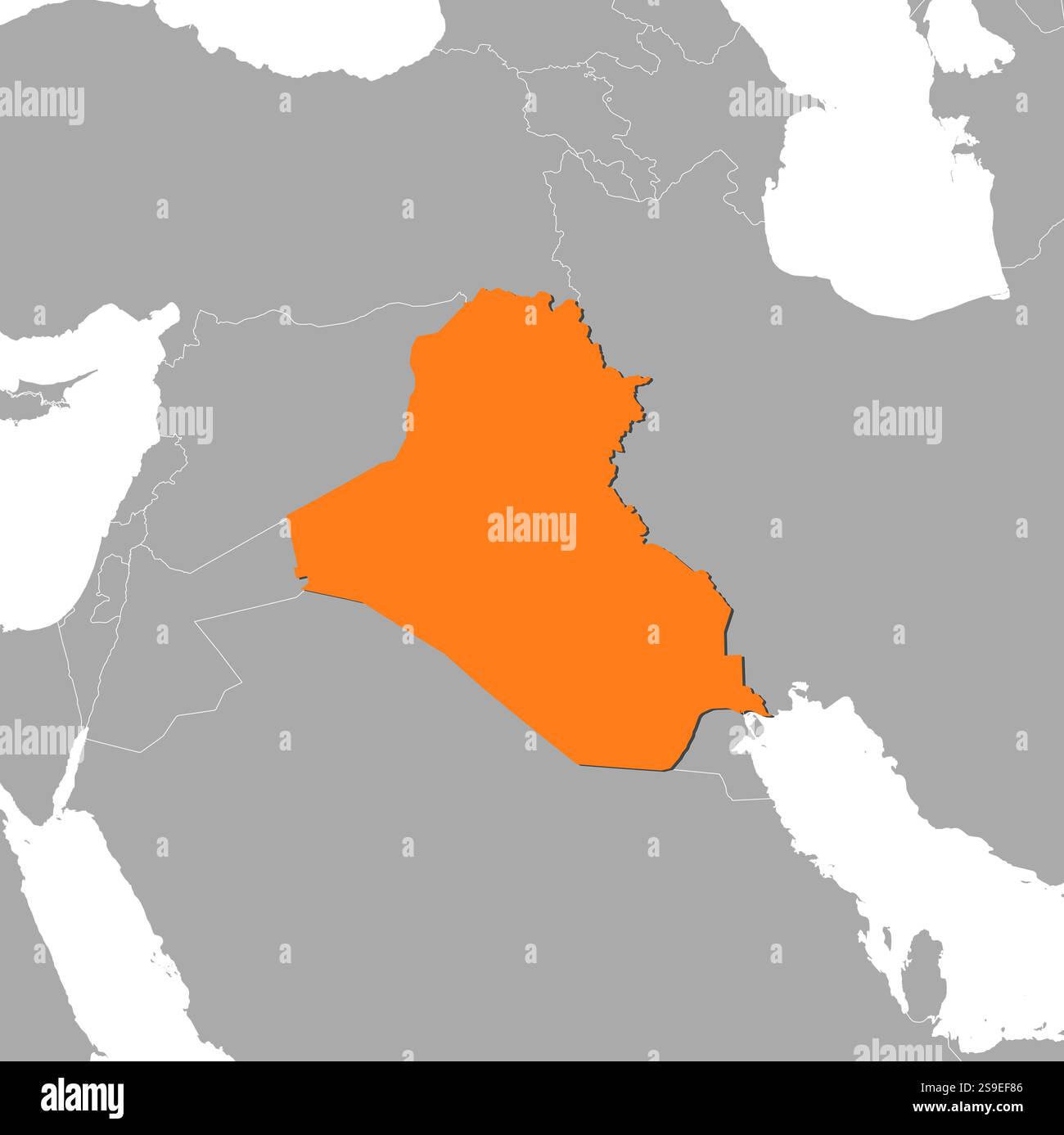 Map of Iraq and nearby countries, Iraq is highlighted in orange Stock ...