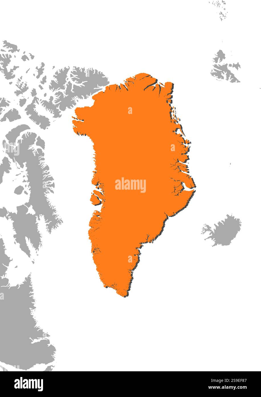 Map of Greenland and nearby countries, Greenland is highlighted in ...