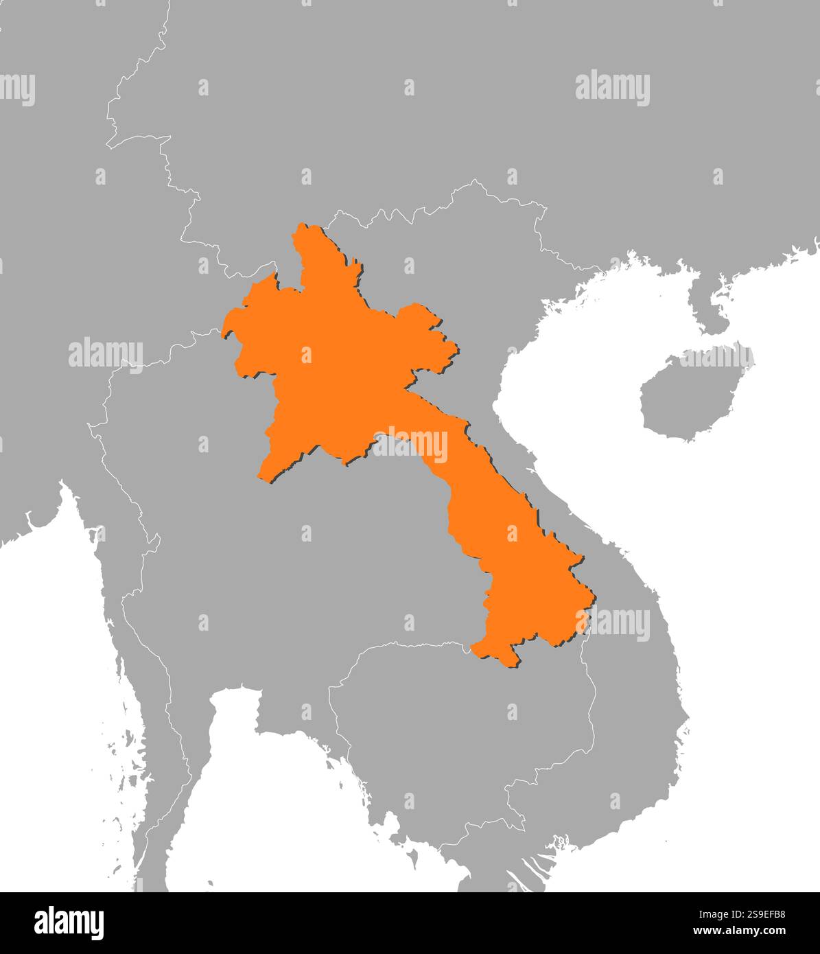 Map of Laos and nearby countries, Laos is highlighted in orange Stock ...