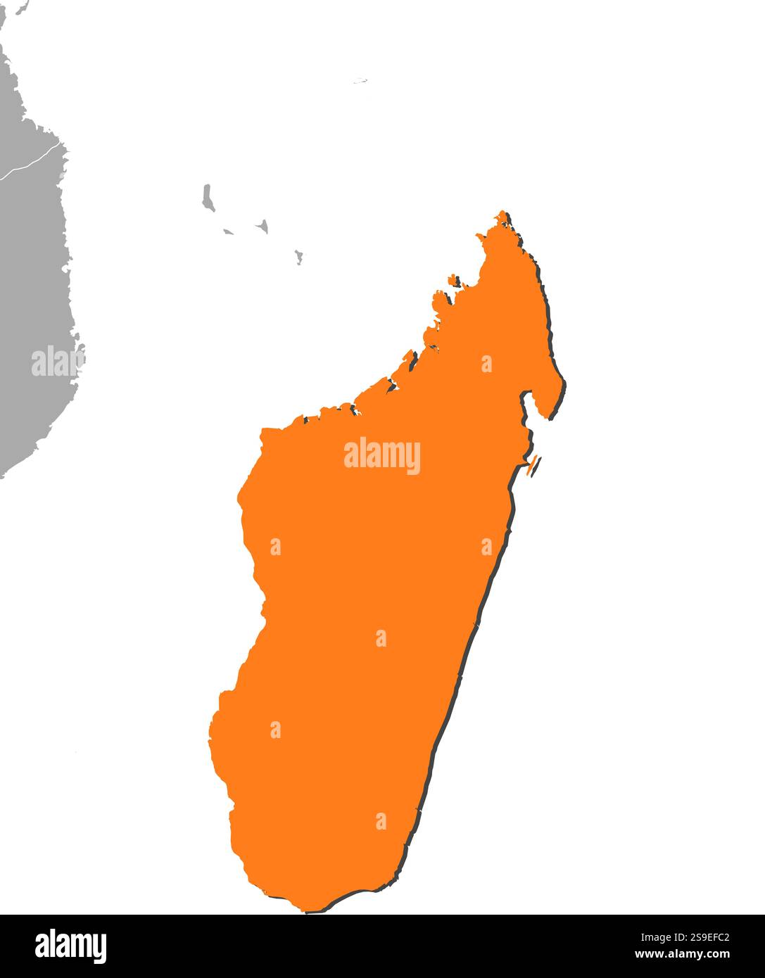 Map of Madagascar and nearby countries, Madagascar is highlighted in ...