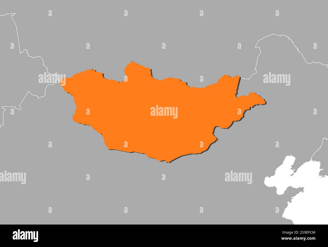 Map of Mongolia and nearby countries, Mongolia is highlighted in orange ...