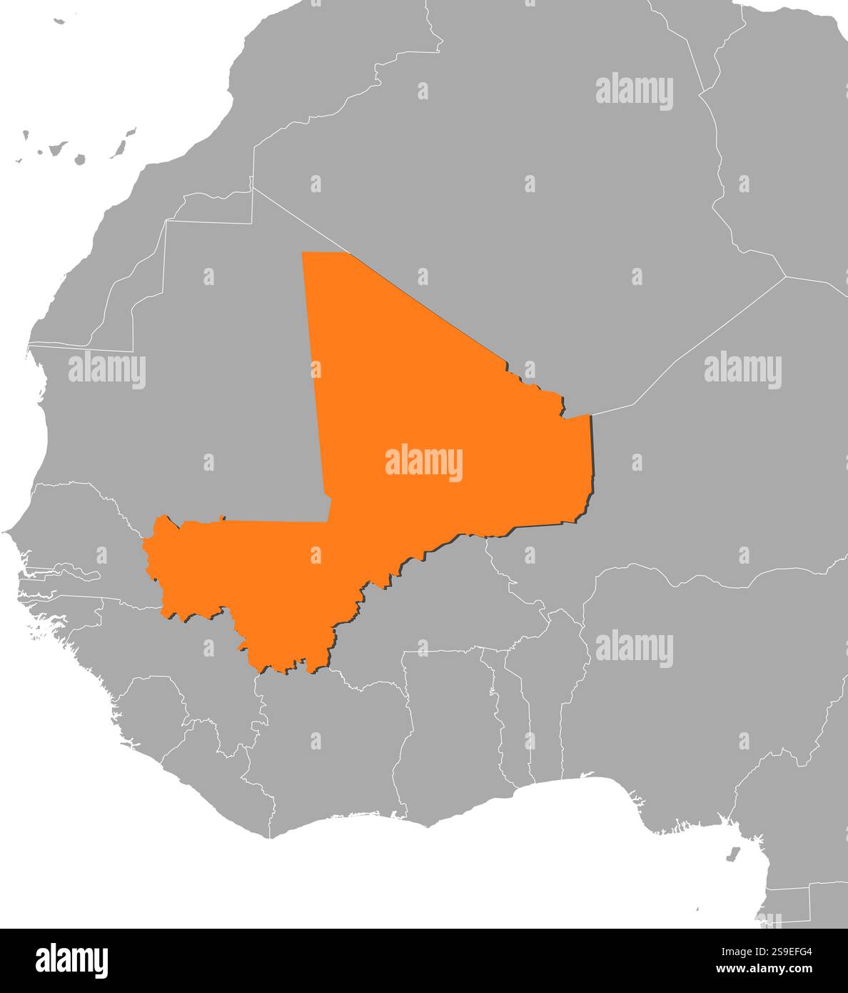 Map of Mali and nearby countries, Mali is highlighted in orange Stock ...