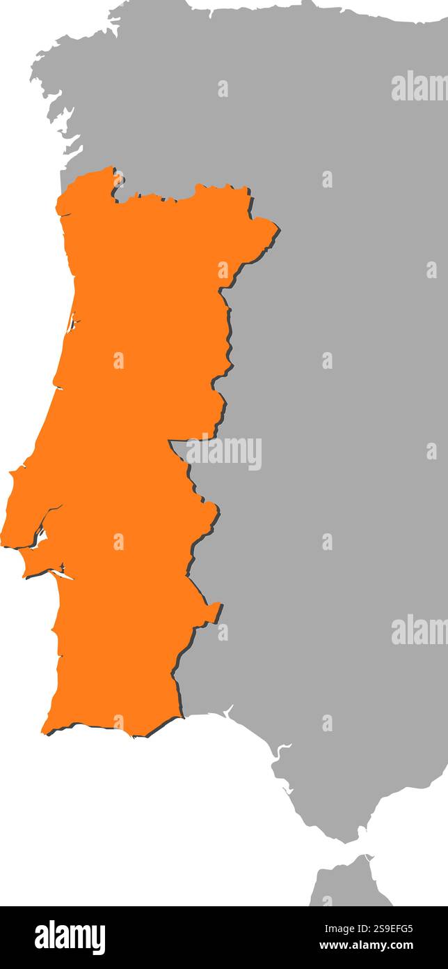 Map of Portugal and nearby countries, Portugal is highlighted in orange ...