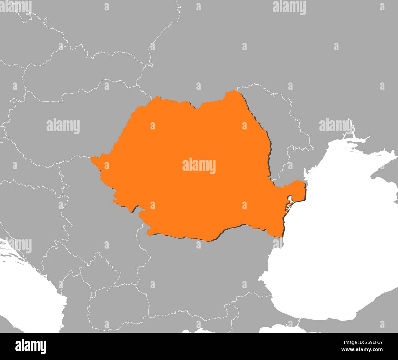 Map of Romania and nearby countries, Romania is highlighted in orange ...