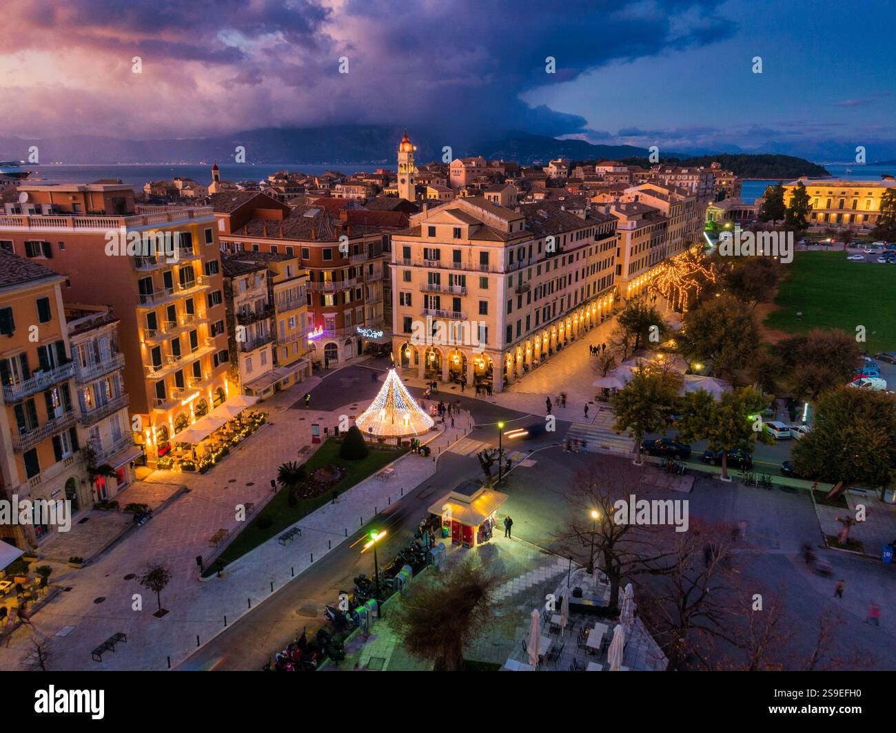 corfu, corfu, Greece. December 04, 2021: Corfu Town Square at Christmas ...
