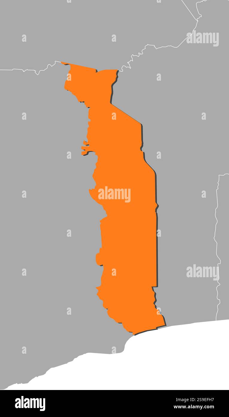 Map of Togo and nearby countries, Togo is highlighted in orange Stock ...
