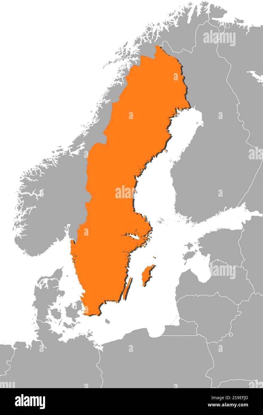 Map of Sweden and nearby countries, Sweden is highlighted in orange ...