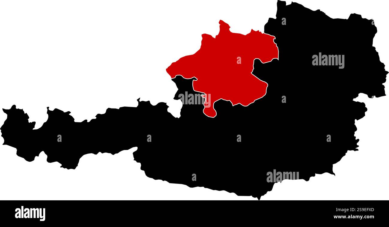 Map of Austria in black, Upper Austria is highlighted in red Stock ...