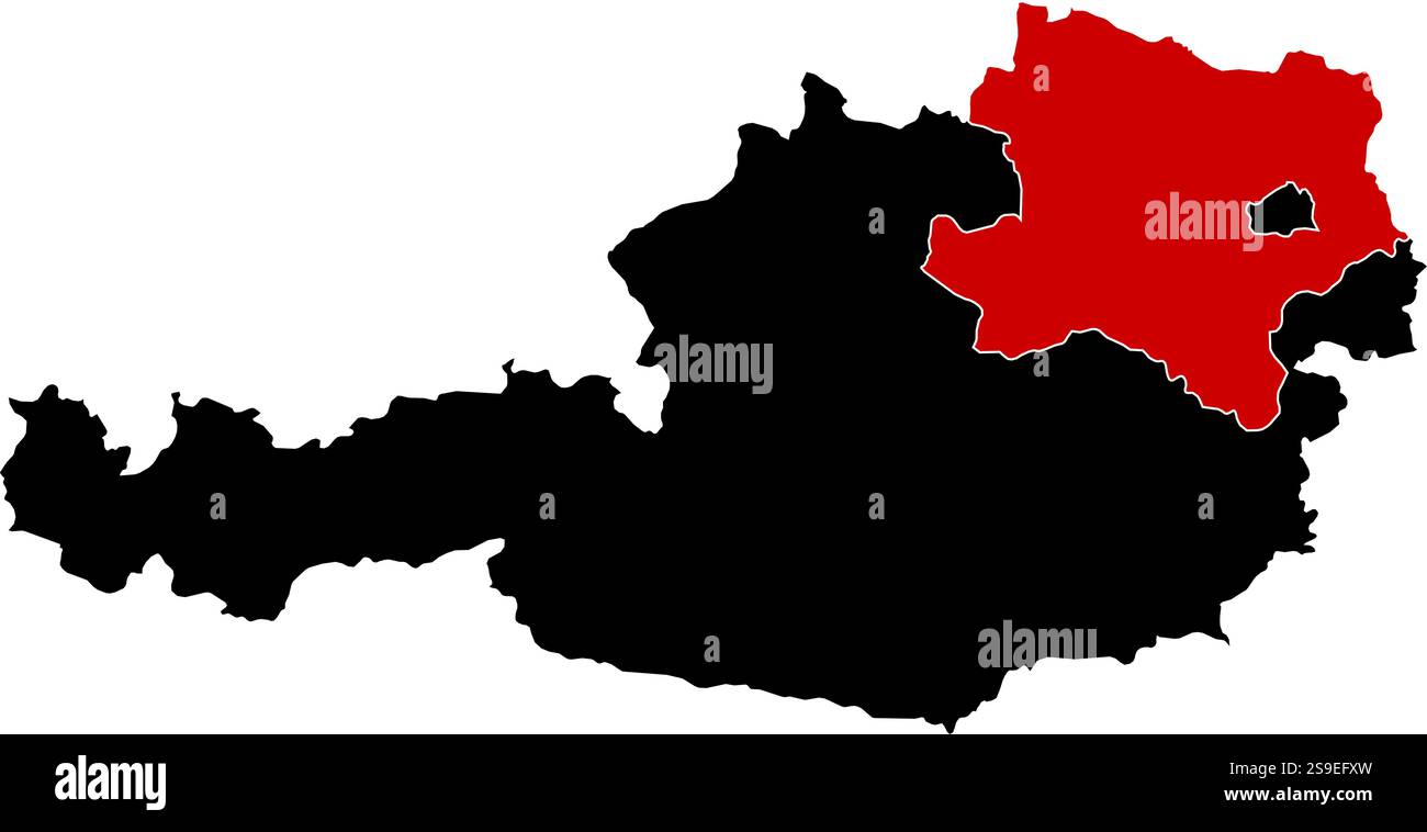 Map of Austria in black, Lower Austria is highlighted in red Stock ...