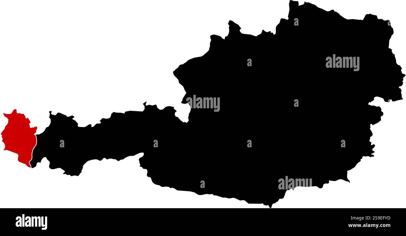 Map of Austria in black, Vorarlberg is highlighted in red Stock Vector ...