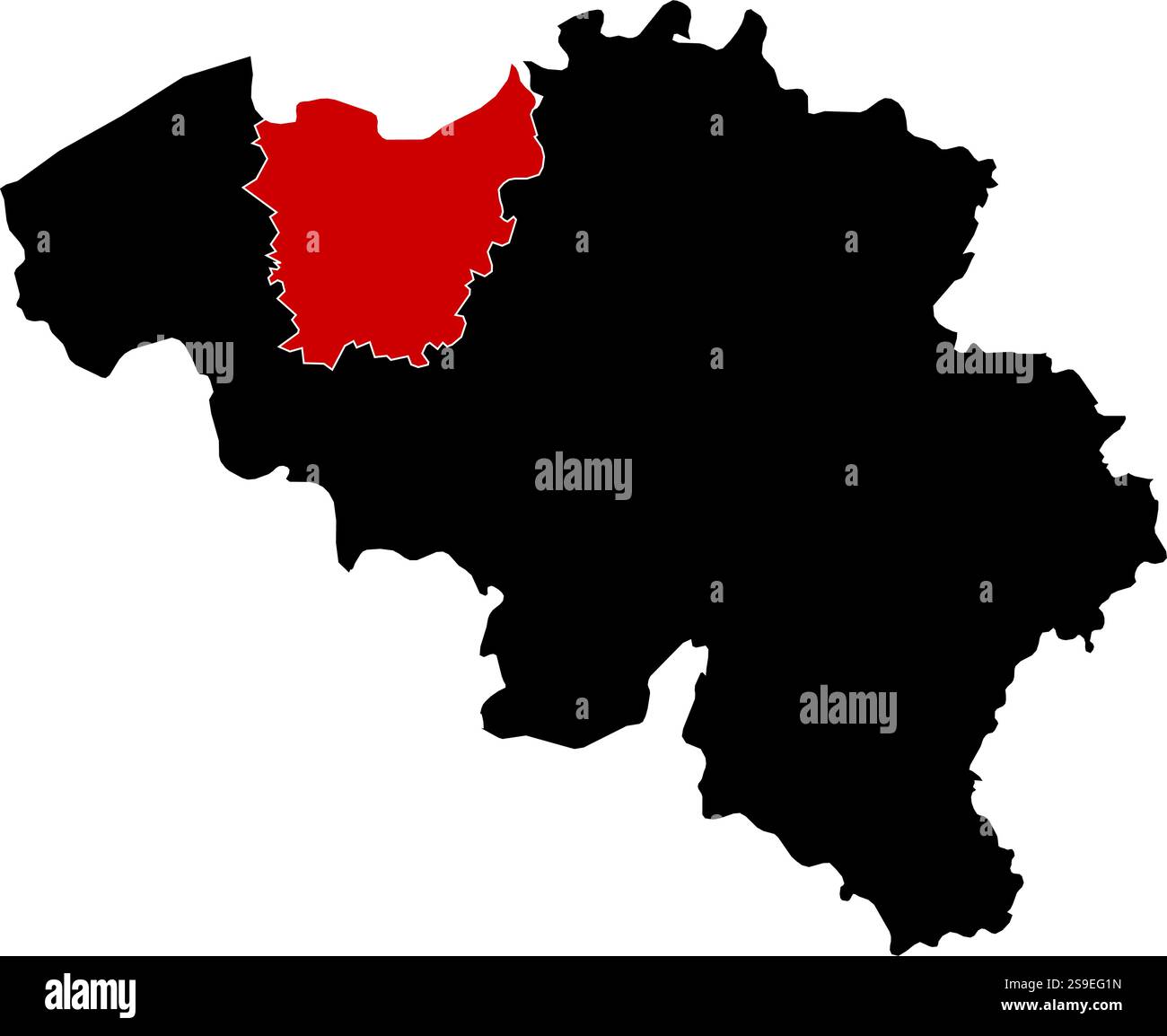 Map of Belgium in black, East Flanders is highlighted in red Stock ...