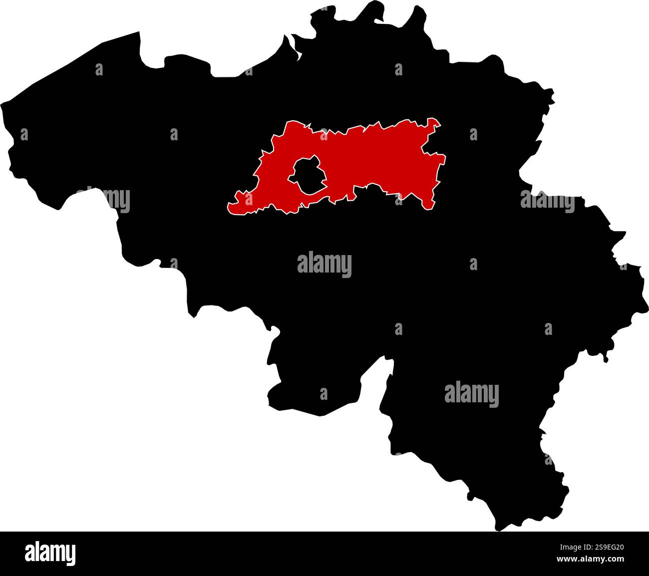 Map of Belgium in black, Flemish Brabant is highlighted in red Stock ...