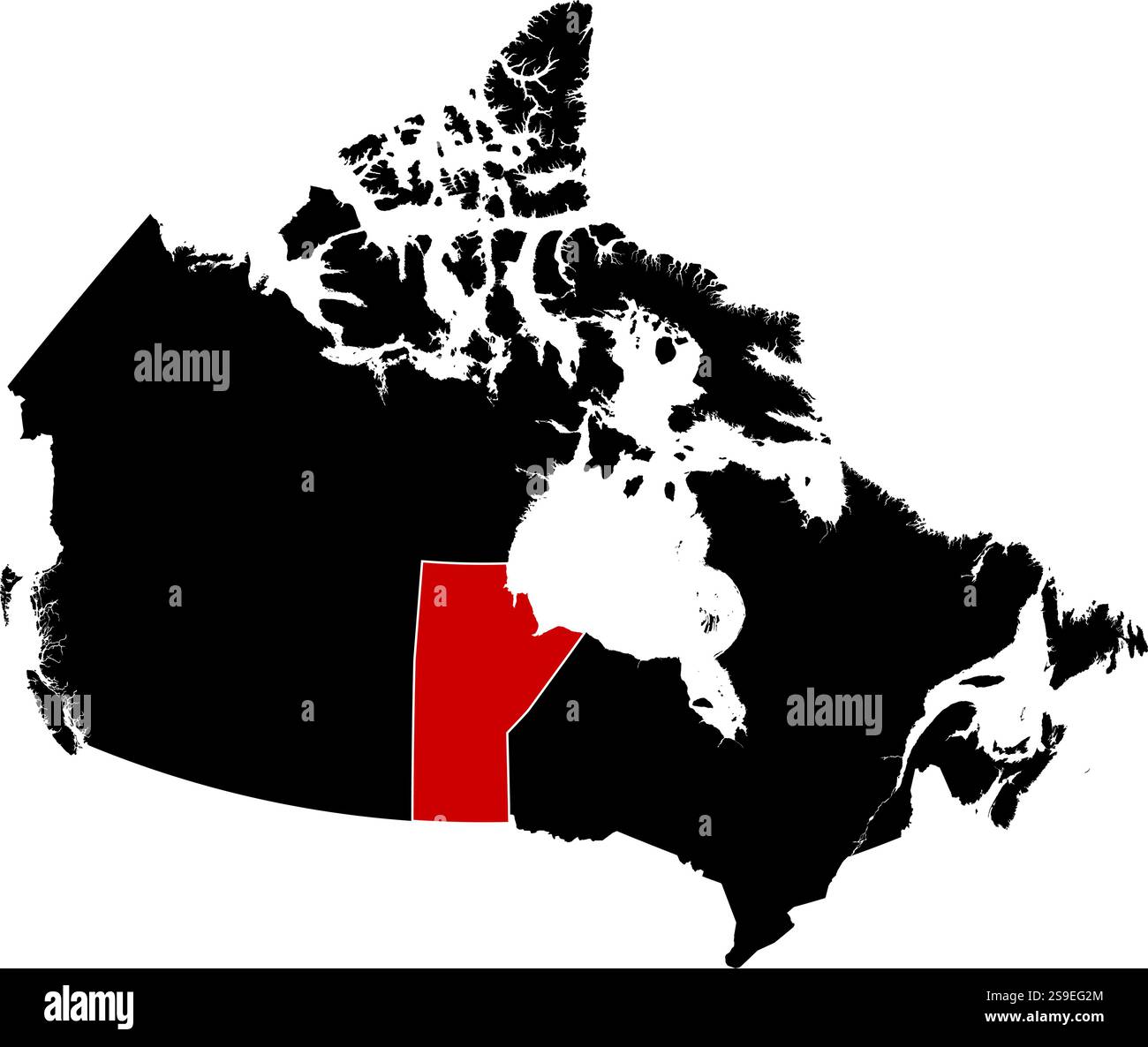 Map of Canada in black, Manitoba is highlighted in red Stock Vector ...
