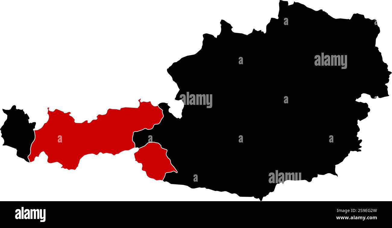 Map of Austria in black, Tyrol is highlighted in red Stock Vector Image ...