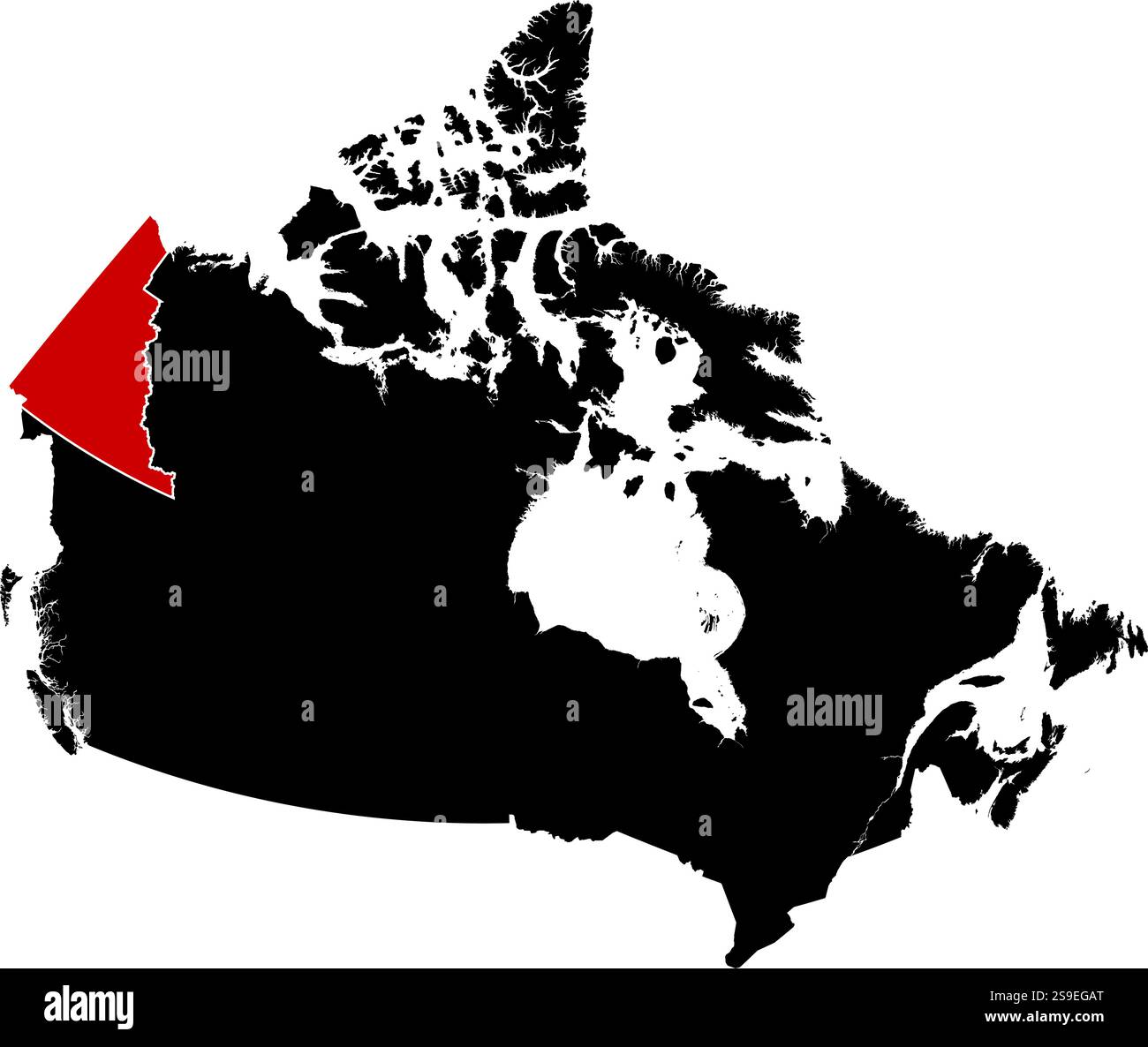Map of Canada in black, Yukon is highlighted in red Stock Vector Image ...