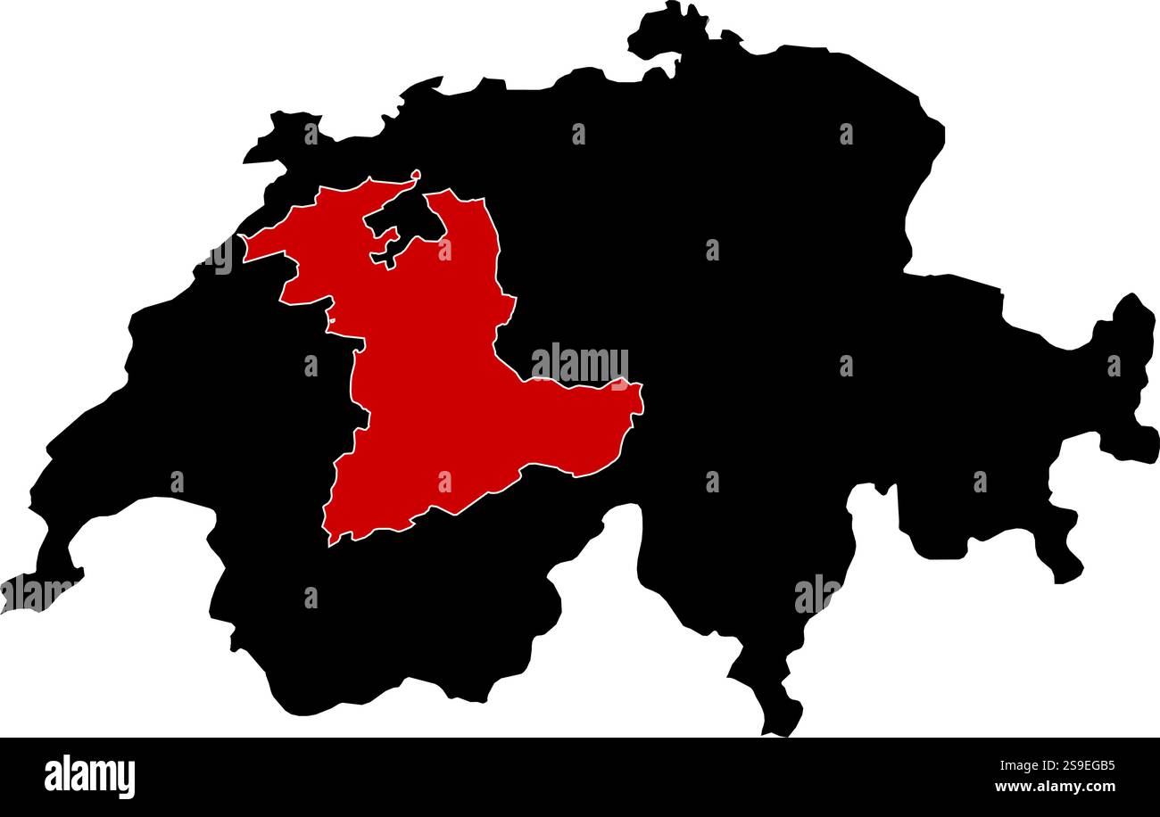 Map of Swizerland in black, Bern is highlighted in red Stock Vector ...
