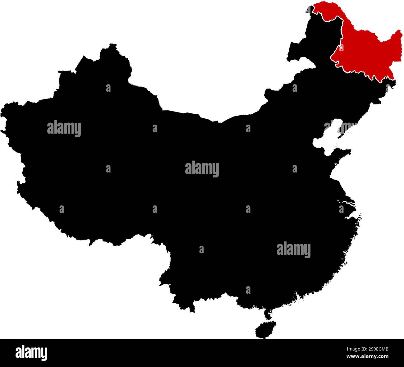 Map of China in black, Heilongjiang is highlighted in red Stock Vector ...