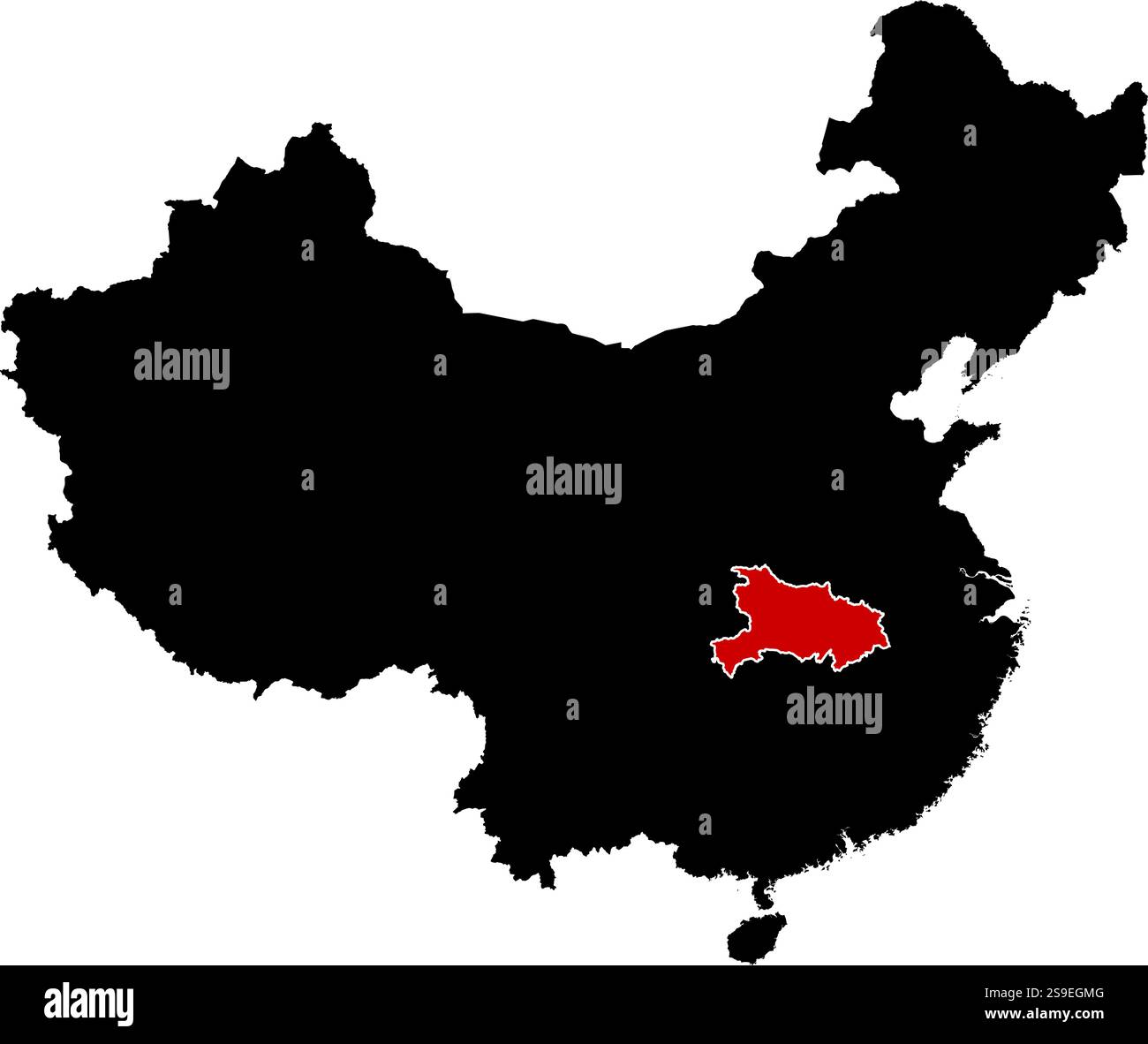 Map of China in black, Hubei is highlighted in red Stock Vector Image ...