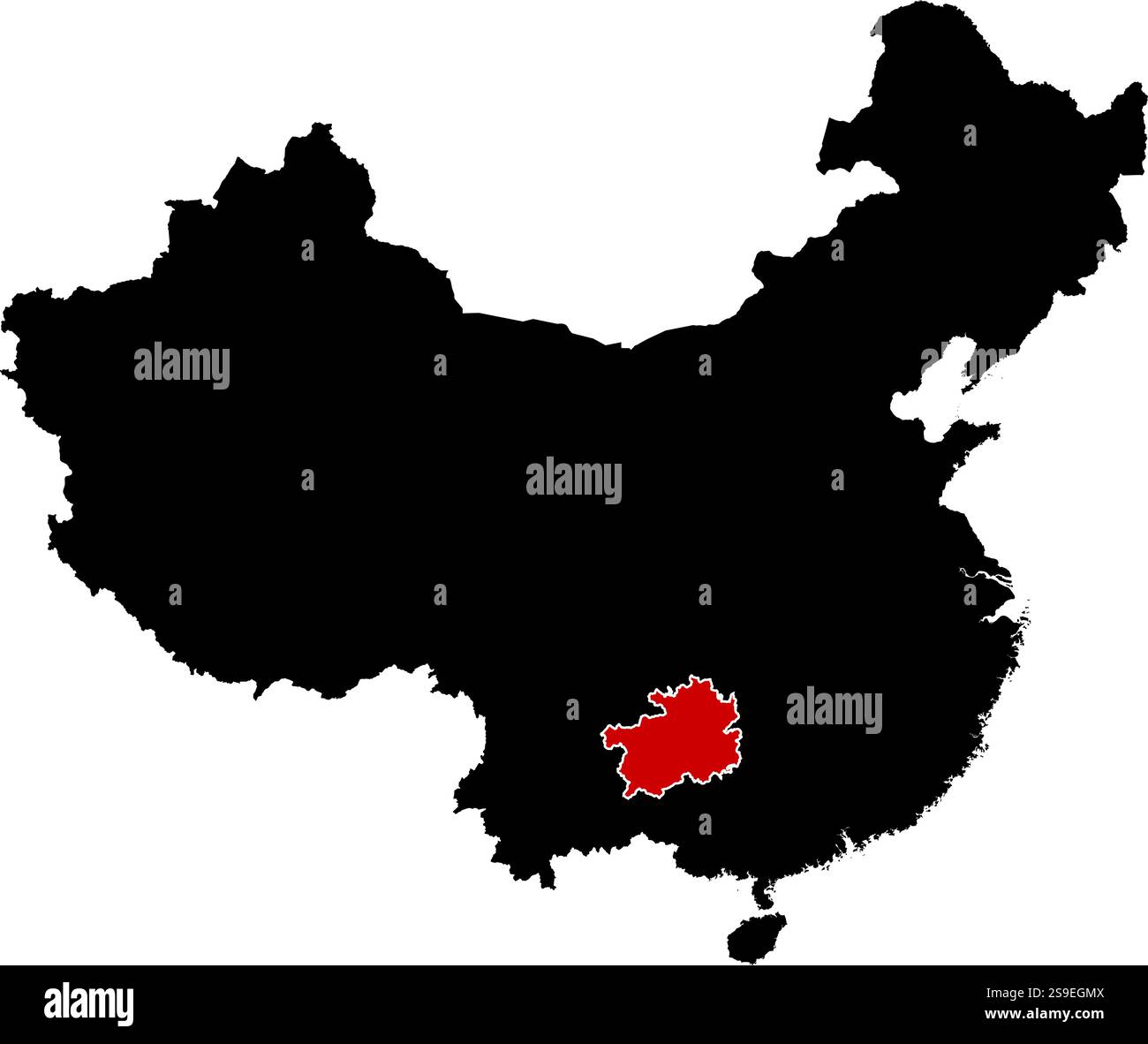 Map of China in black, Guizhou is highlighted in red Stock Vector Image ...