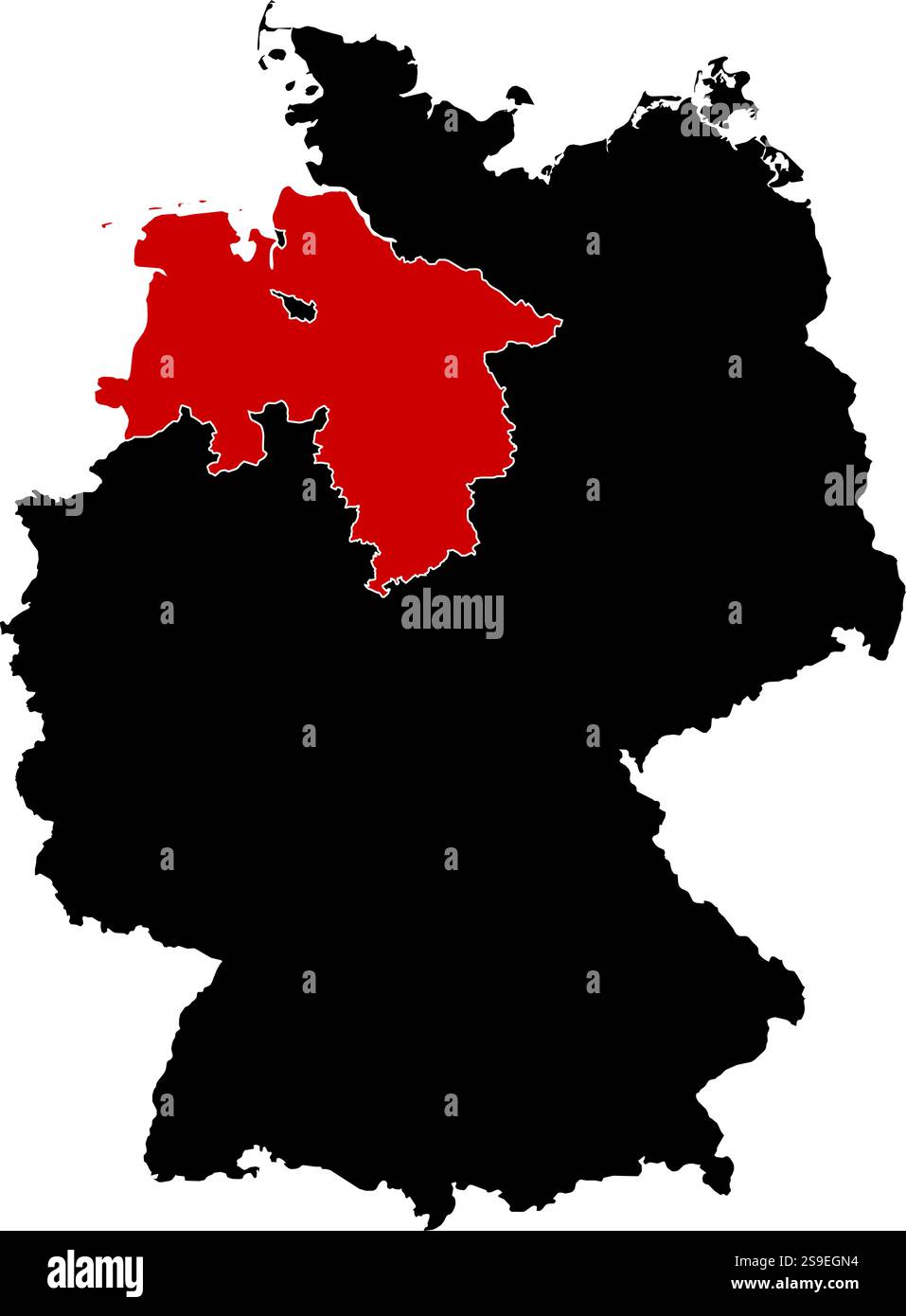Map of Germany in black, Lower Saxony is highlighted in red Stock ...