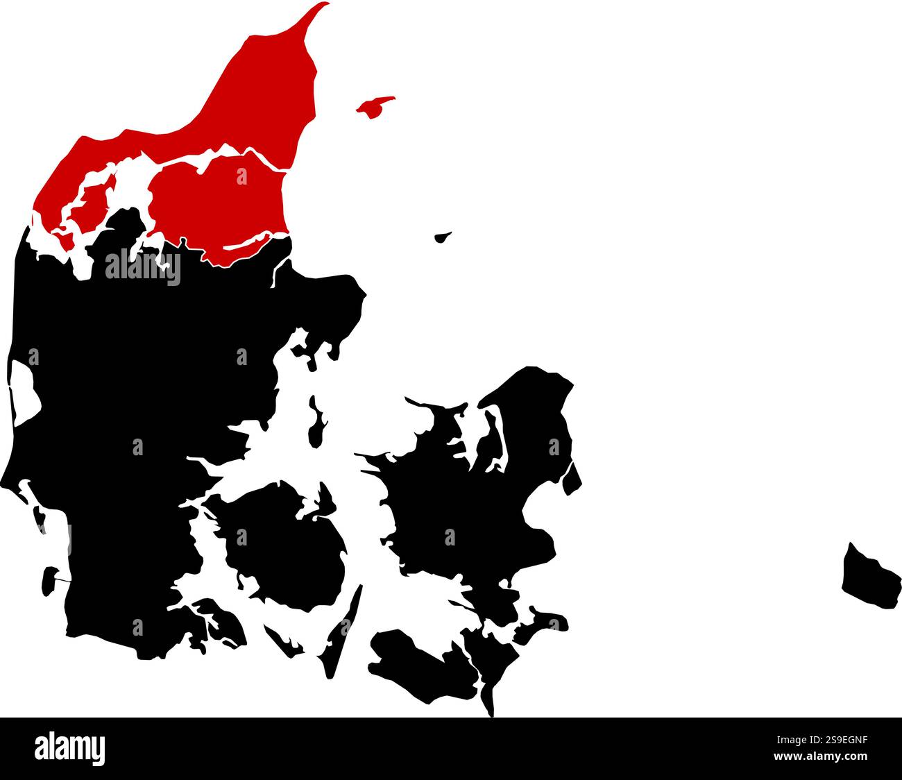 Map of Danmark in black, North Denmark is highlighted in red Stock Vector Image & Art - Alamy
