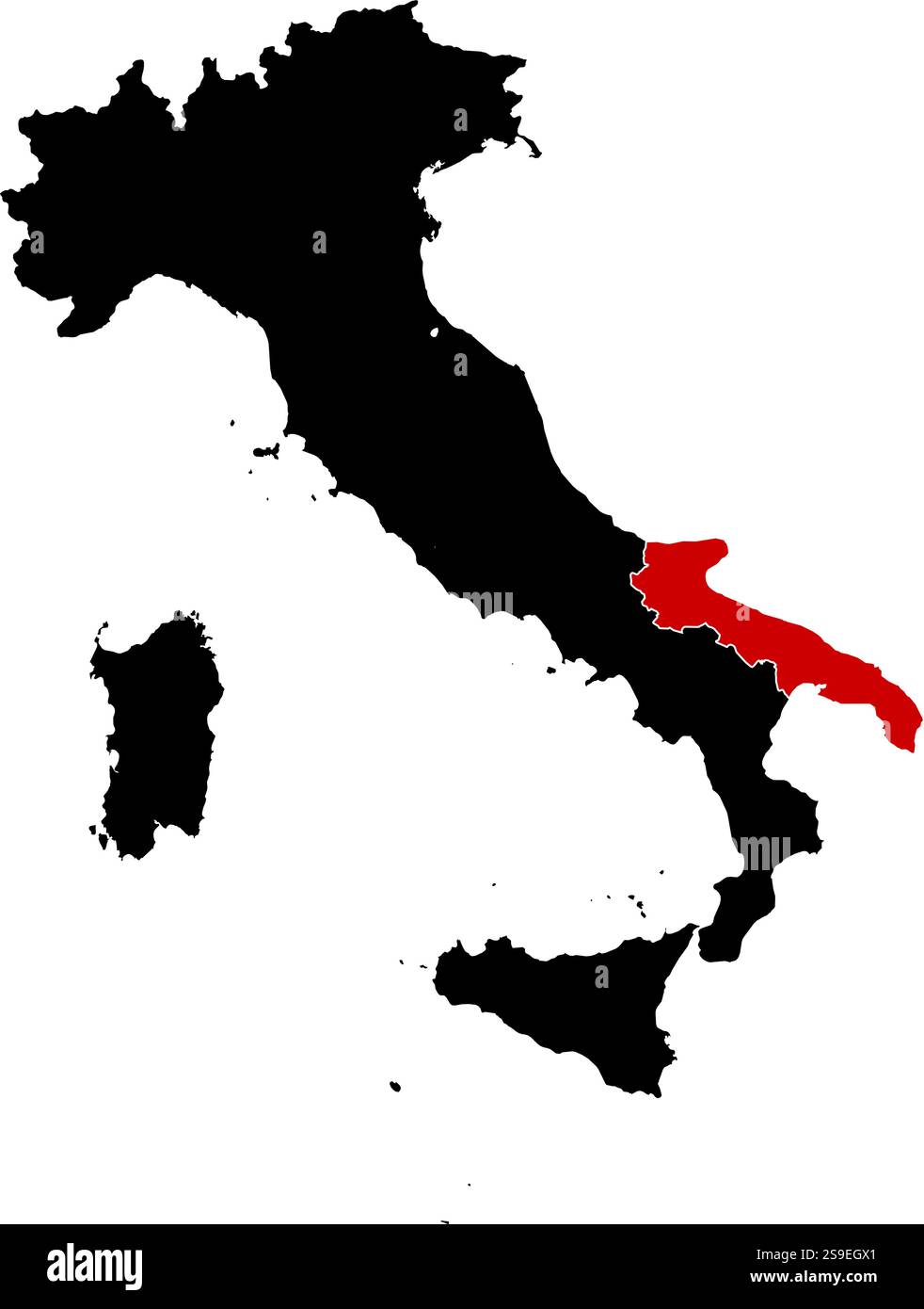 Map of Italy in black, Apulia is highlighted in red Stock Vector Image ...