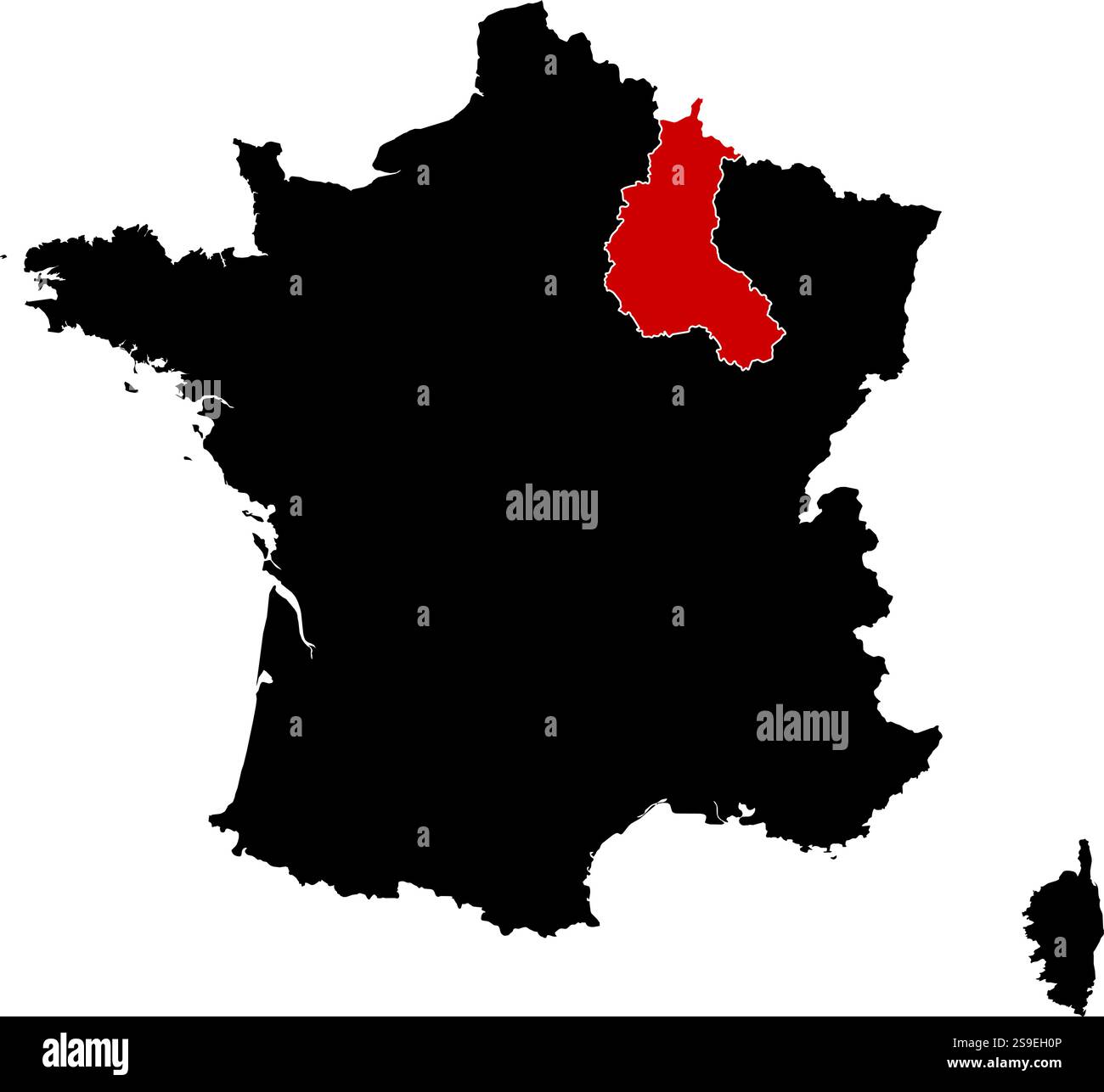 Map of France in black, Champagne-Ardenne is highlighted in red Stock ...