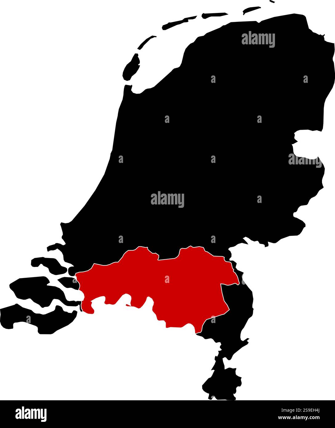 Map of Netherlands in black, North Brabant is highlighted in red Stock ...
