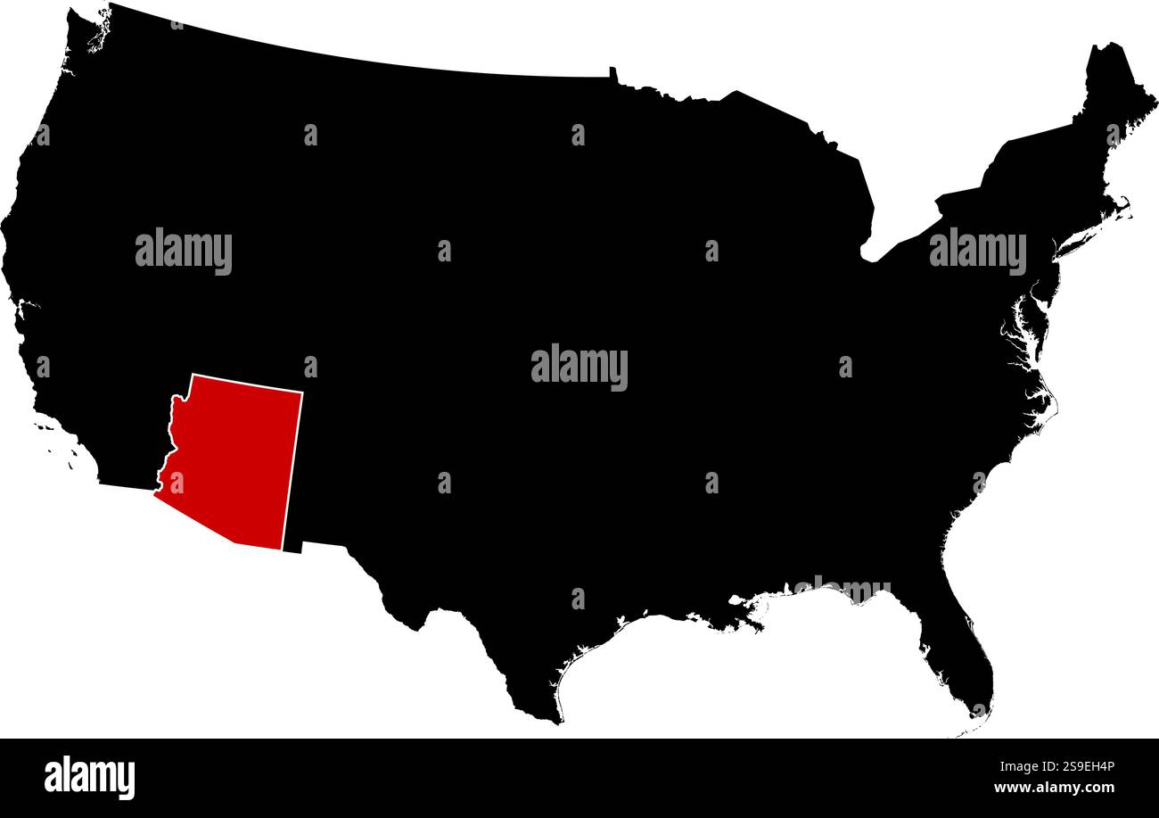 Map of United States in black, Arizona is highlighted in red Stock ...