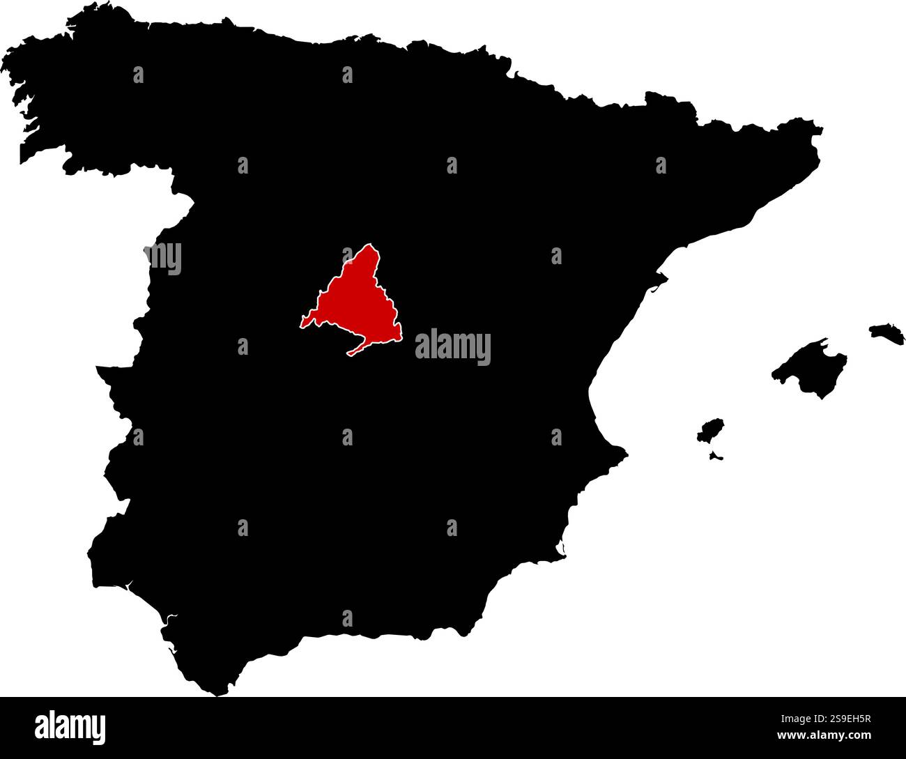 Map of Spain in black, Madrid is highlighted in red Stock Vector Image ...