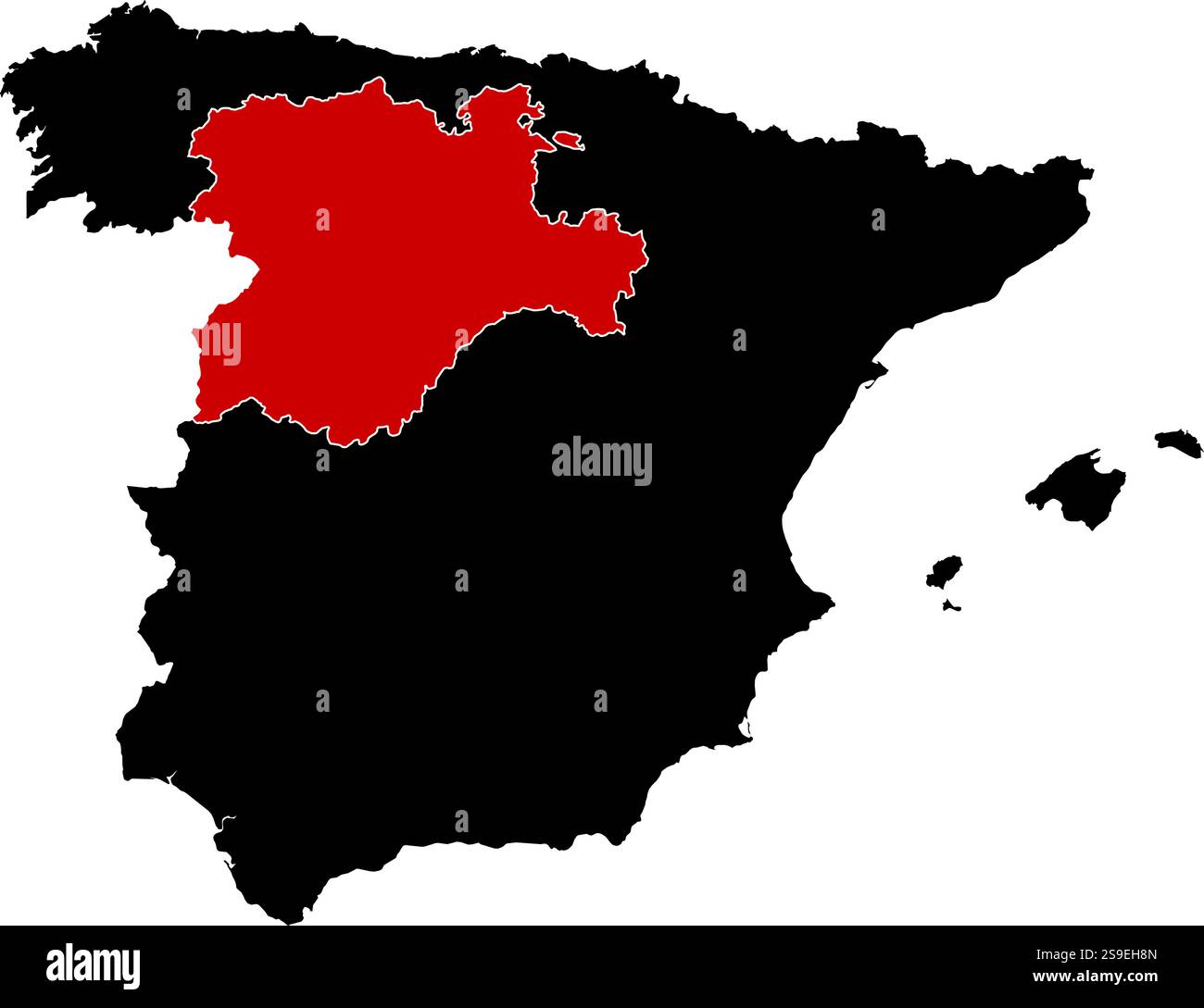 Map of Spain in black, Castile and León is highlighted in red Stock ...