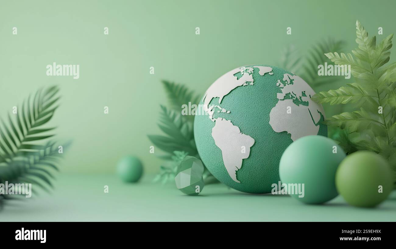 Floating eco-friendly symbols and shapes with subtle gradients in a ...