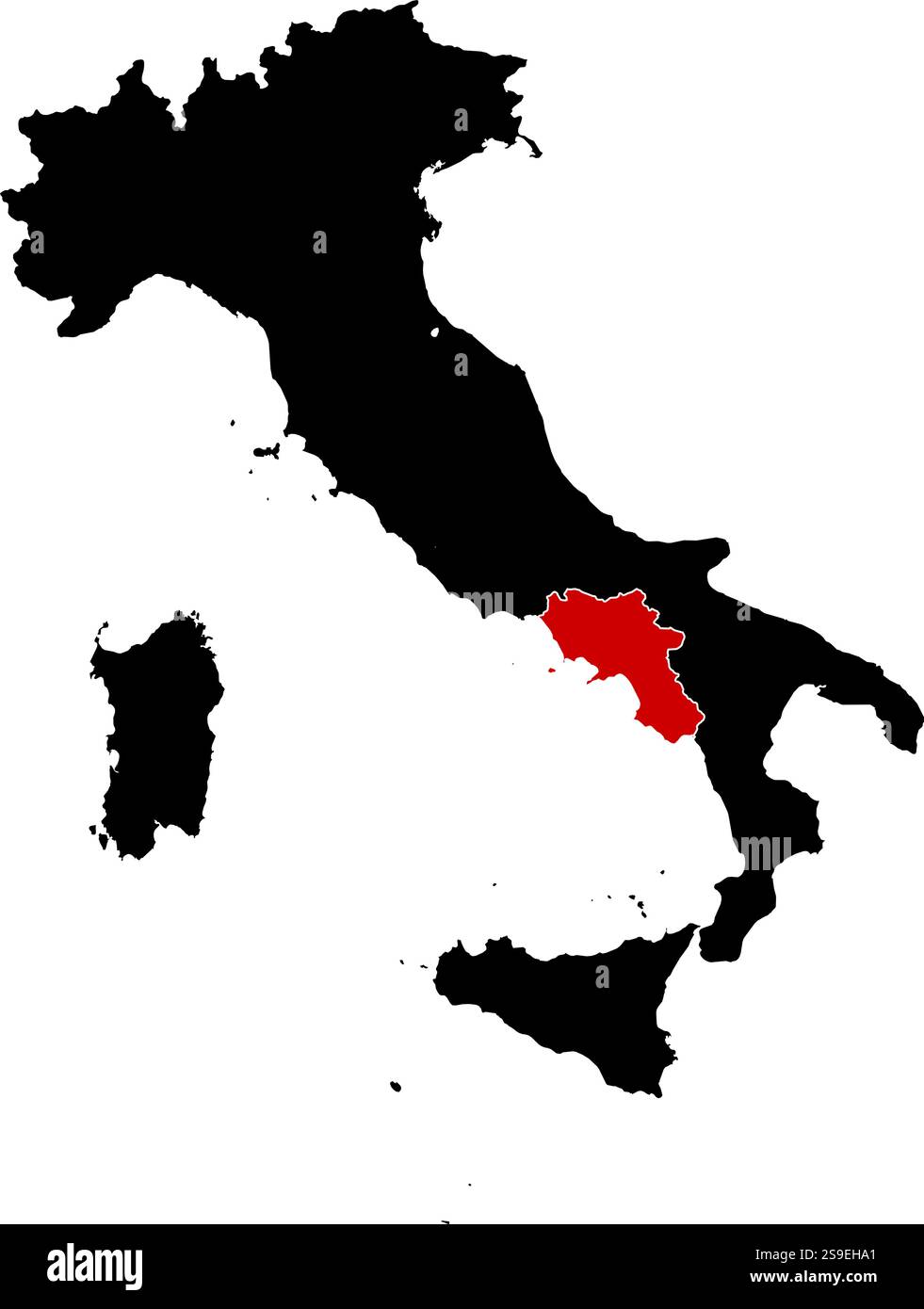 Map of Italy in black, Campania is highlighted in red Stock Vector ...