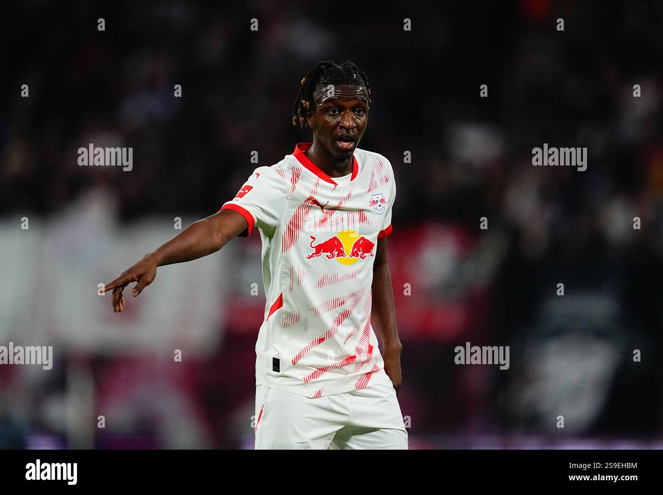 January 25 2025: Amadou Haidara (RB Leipzig) gestures during a 1 ...