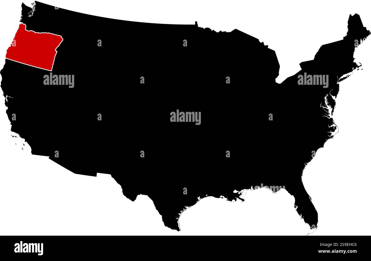 Map of United States in black, Oregon is highlighted in red Stock ...
