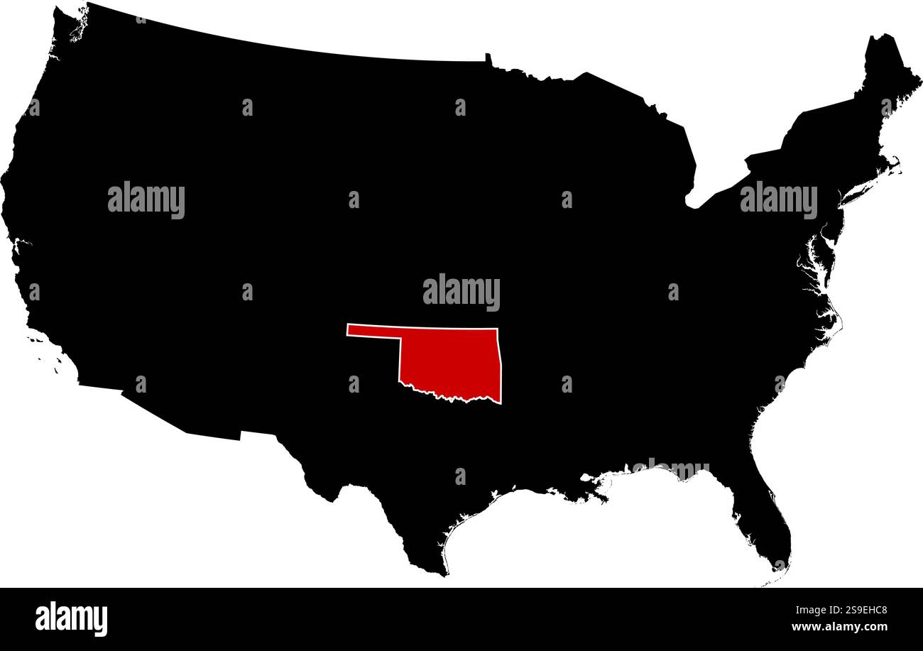 Map of United States in black, Oklahoma is highlighted in red Stock ...
