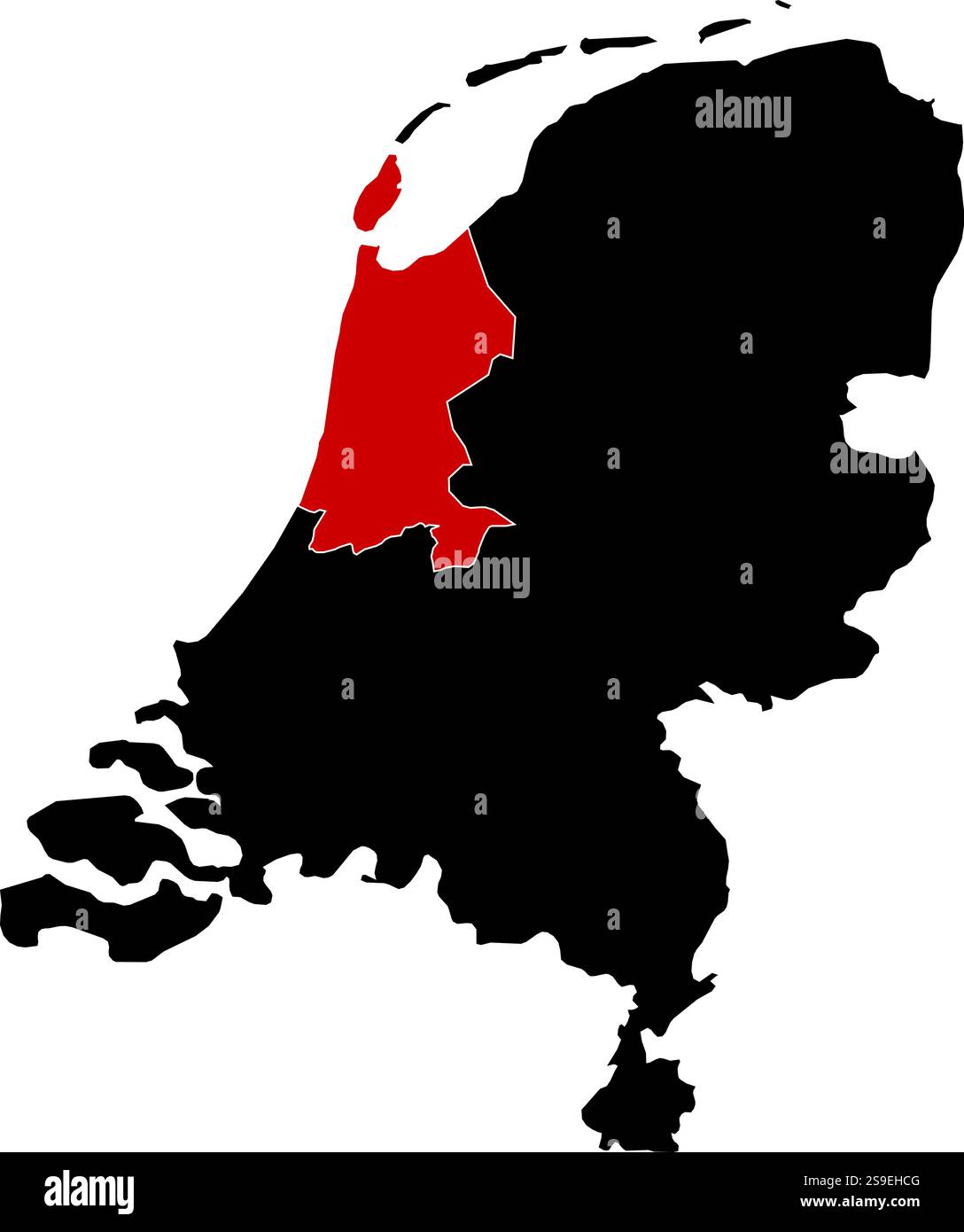 Map of Netherlands in black, North Holland is highlighted in red Stock ...