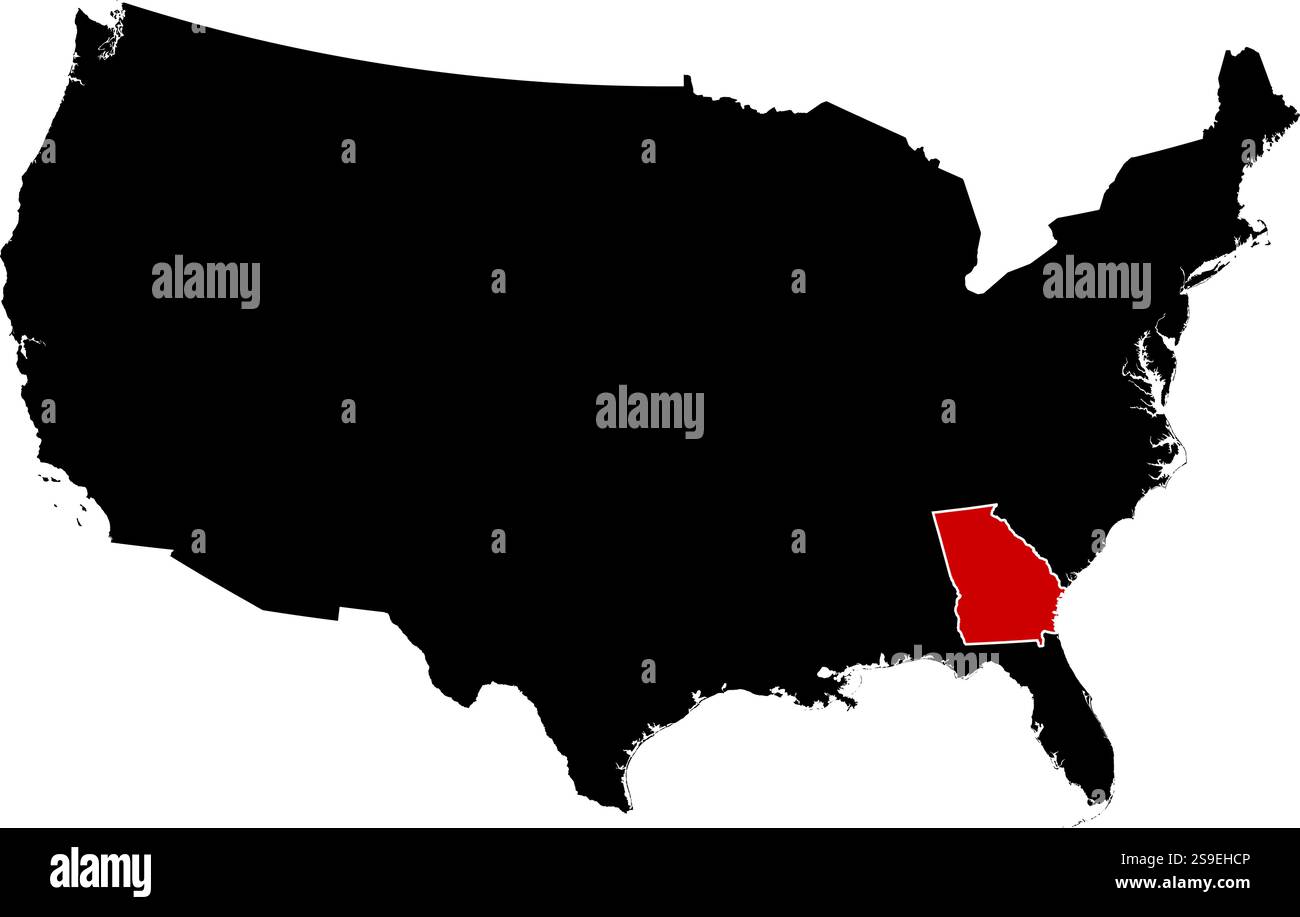 Map of United States in black, Georgia is highlighted in red Stock ...