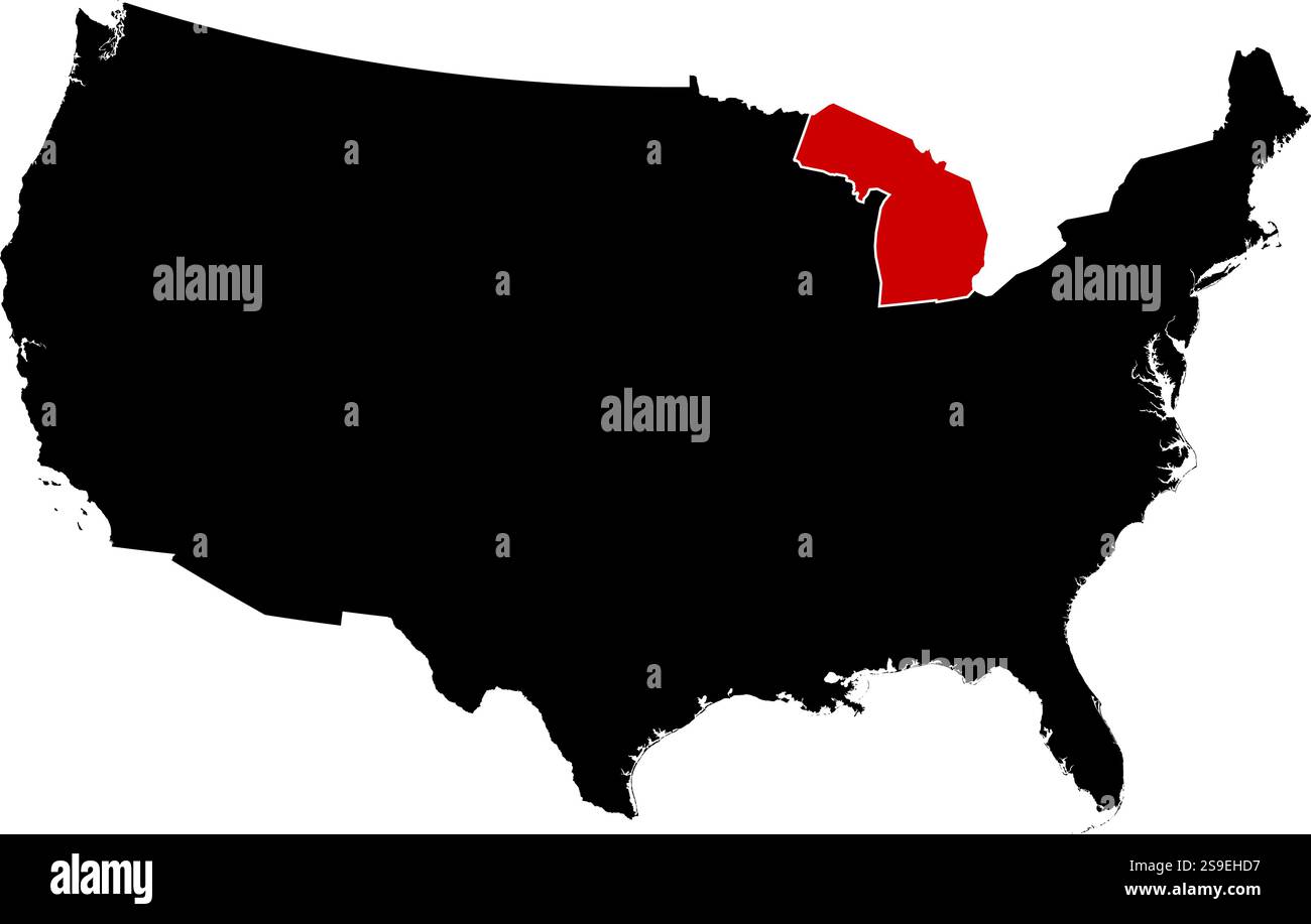 Map of United States in black, Michigan is highlighted in red Stock ...