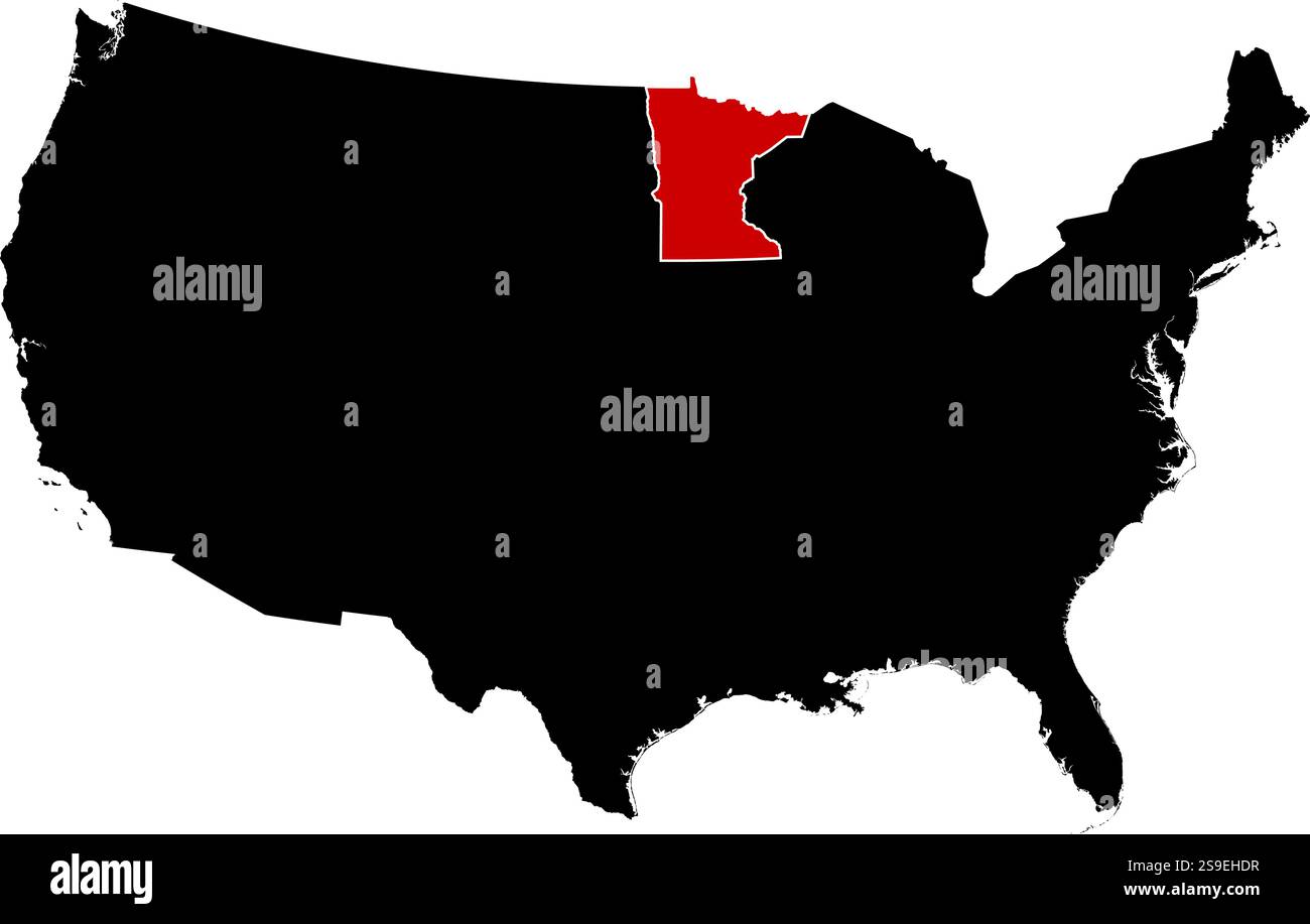 Map of United States in black, Minnesota is highlighted in red Stock ...