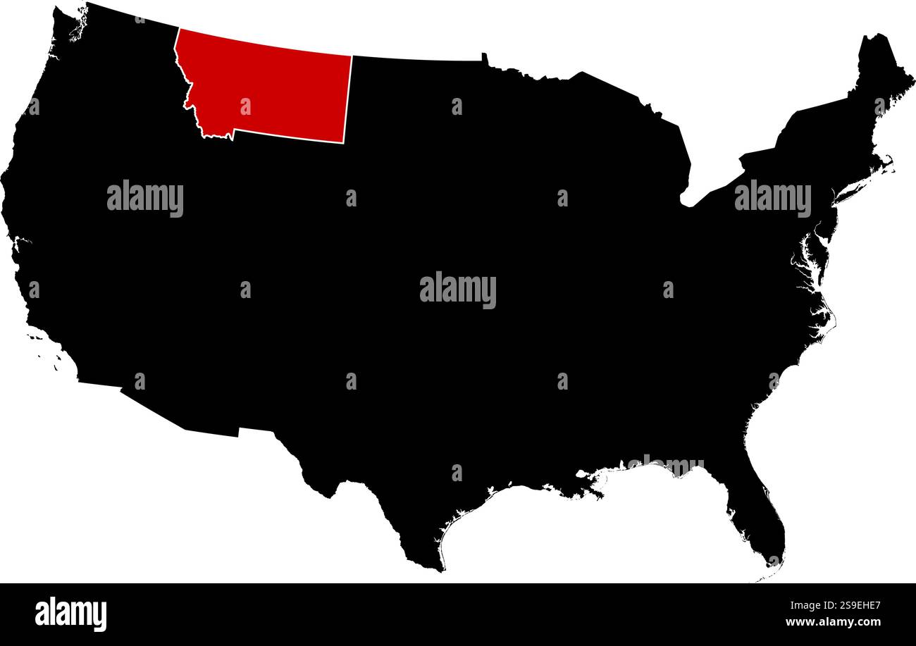 Map of United States in black, Montana is highlighted in red Stock ...