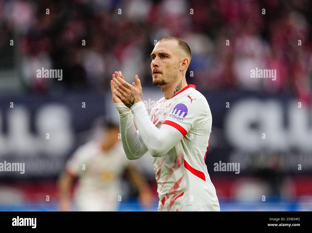 January 25 2025: David Raum (RB Leipzig) looks on during a 1 ...