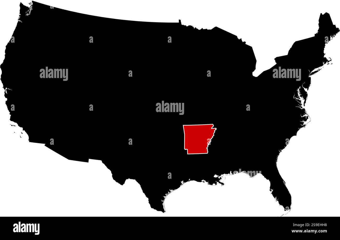 Map of United States in black, Arkansas is highlighted in red Stock ...